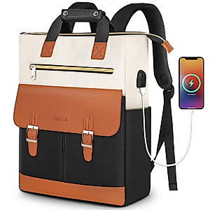 Convertible Tote Backpack Women, 15.6 Inch Slim Laptop Backpack Lightweight with USB Charging Port, Wide Top Open College School Bookbag Casual Elegant Daypack Computer Bag for Girls Ladies Students
