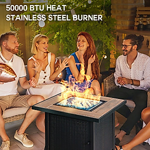 BALI OUTDOORS Propane Gas Fire Pit Table, 30 inch 50,000 BTU Square Gas Firepits with Fire Glass for Outside