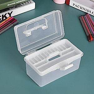 mewmewcat art box with handle,Clear Plastic Art Storage Box Watercolor Oil Painting Supplies Multipurpose Case Portable for Artists, White