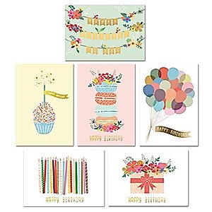 Sweetzer & Orange Gold Foil Bulk Birthday Cards Assortment – 48pc Bulk Happy Birthday Card with Envelopes Box Set – Assorted Blank Birthday Cards for Women, Men, and Kids in a Boxed Card Pack