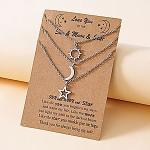 COLORFUL BLING Stainless Steel Sun and Moon Star Necklace 3 Best Friend Friendship Sister Set for Women Teens Girls Mom Daughter BFF Jewelry Gifts-yellow big