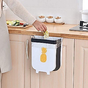 Hanging Trash Can for Kitchen Cabinet Door, Collapsible Trash Bin, Portable Home & Outdoor Garbage Can with Pineapple Logo + Free Large Bamboo Kitchen Dish Cloths(White)