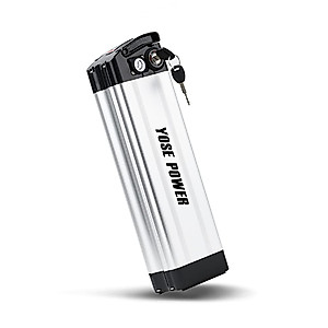 Yose Power 48V 10.4Ah Ebike Battery, Sliver Fish Battery with USB Port, Electric Bike Battery for 250W/350W/500W Motor, Electric Bicycle Lithium-Ion Battery, Safe Lock, Led Indicator Light