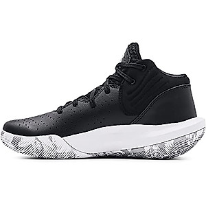 Under Armour Unisex Child Pre-School Jet '21 Basketball Shoe, Black/White, 2 Little Kid US