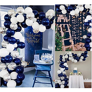 100 Pack Navy Blue Balloons Different Sizes 18/12/10/5 Inch Party Balloon Kit Chrome Round Pearl Dark Blue Balloons for Wedding Graduation Baby Shower Birthday Christmas Party Decoration (Navy Blue)