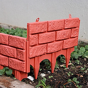 DNIEBW Garden Lawn Edging Set 6PCS Garden Border Edging Plastic Fence Plant Border Imitation Stone Brick for DIY Decorative Walkways Flower Bed & Grass Garden Border Edging - Red