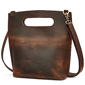 S-ZONE Women Vintage Genuine Leather Crossbody Bag Distressed Foldable Clutch Top Handle Handbag Purse