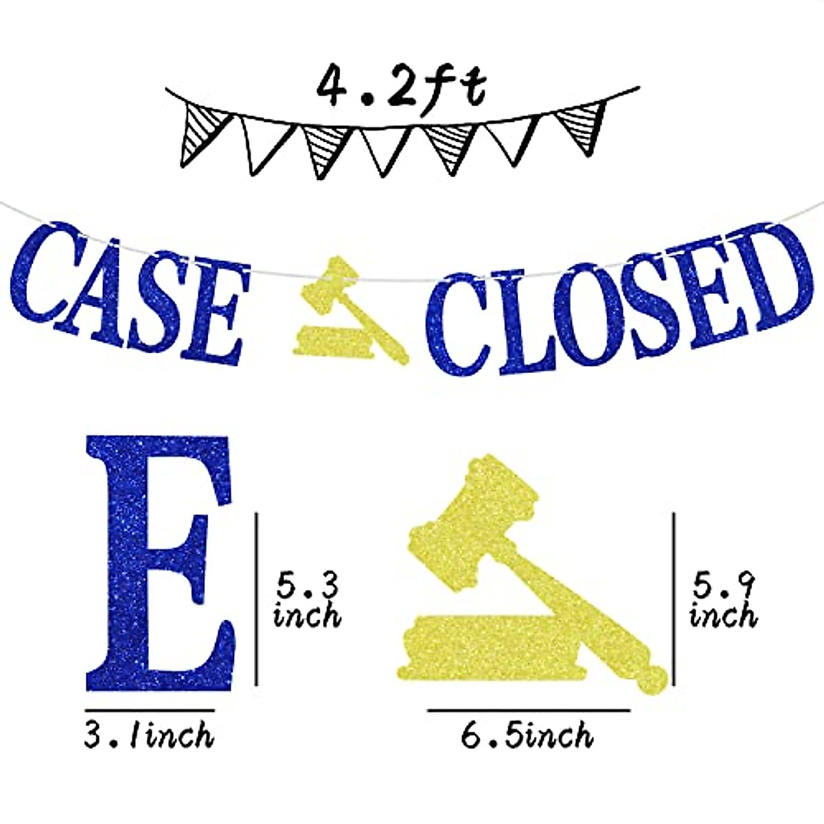 Glitter Case Closed Banner - Congrats Lawyer Bunting Sign - 2022 Law School / College Graduation Party Decorations Supplies(Blue and Gold)