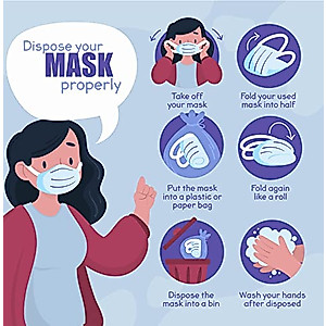 50 Pcs Disposable Face Masks, 3 Ply Cotton Face Mask, Adjustable Ear loops For Face Protection, Breathable Single Use Clearance Face Masks (50 Count (Pack of1), Flower Blue)