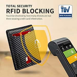 RUNBOX Wallet for Men Slim 11 Credit Card Holder Slots Leather RFID Blocking Small Thin Men's Wallet Bifold Minimalist Front Pocket Large Capacity Gift Box Carbon Black