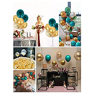 Teal Gold Balloons for Teal Turquoise Gold Birthday Decorations for Women of 30pcs Teal Gold Bridal Shower Decorations/Teal Gold Wedding Decorations/Gold Confetti Balloons