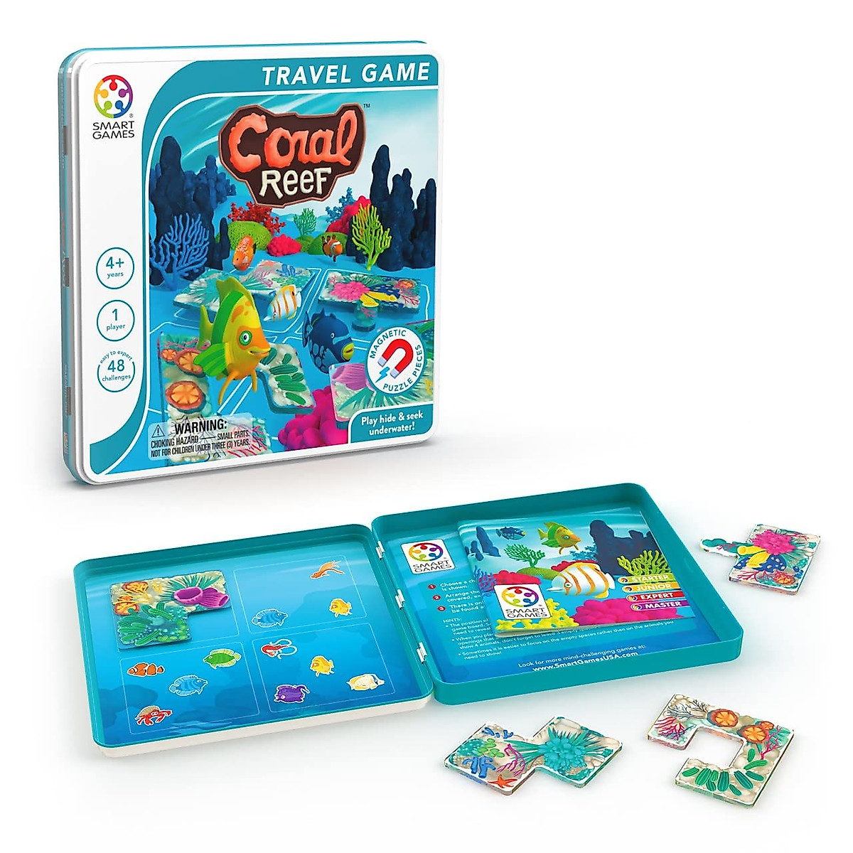 SmartGames Coral Reef Tin Box Magnetic Travel Game with 48 Challenges for Ages 4+