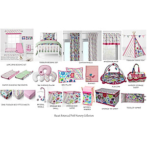 Bacati - Botanical Sanctuary Multicolor Pink Pearl String Neck Roll Pillow