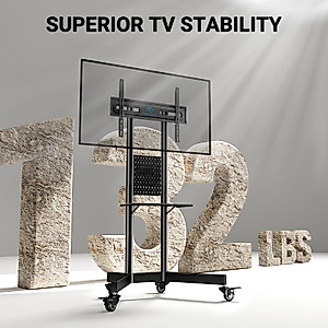 Mobile TV Cart with Wheels for 32-85 Inch Flat Curved Screen TVs- UL Certificated Height Adjustable Rolling TV Stand Hold Up to 132 lbs- Trolley Floor Stand with Tray Max VESA 600x400mm PSTVMC01