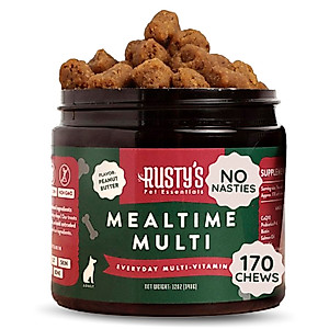 Premium Dog Multivitamin Supplement (170 Chews) - Mealtime Multi - with CoQ10 - Probiotics - Pumpkin - Immune Support - Promotes Better Joint Mobility - Healthy Skin & Coat - Made in The USA