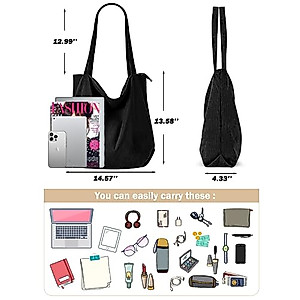 Women Corduroy Tote Bag With Zipper, Large Shoulder Hobo Bags Casual Cute Handbags Big Capacity Travel Shopping Work Bag Aesthetic With Pocket