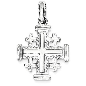 IceCarats 14K White Gold Jerusalem Holy Cross Necklace Religious Pendant Jesus Christ Charm 30mm x 24mm - Pendant Only