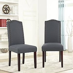 LSSBOUGHT Vintage Dining Chairs Set of 2, Upholstered Dining Room Chairs, Kitchen Chairs Wood Dining Chair with Solid Wood Legs and Copper Nails, Parsons Chairs for Dining Room, (2pcs,Green)