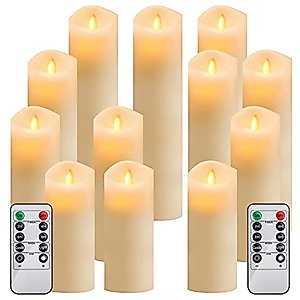 12 Pack Flameless Candles Battery Operated Waterproof Led Candles (D:2.2" X H:4" 5" 6" 7") Candles with 2 Remotes Control for Wedding, Party, Birthday, Outdoor/Indoor Decoration (Ivory White)