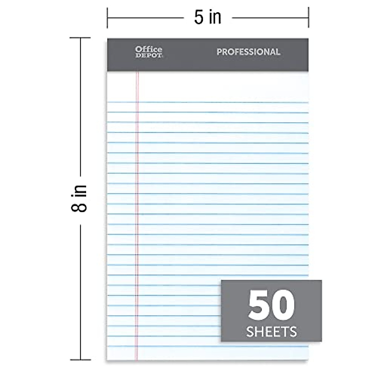 Office Depot® Brand Professional Perforated Pads, 5" x 8", Narrow Ruled, 50 Sheets Per Pad, White, Pack Of 8 Pads