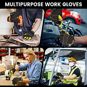 JUMPHIGH Mens Work Gloves, Synthetic Leather Mechanic Gloves Utility Gloves, Touchscreen Working Gloves for Multipurpose, Construction, Warehouse, Truck Driving(Yellow/L)