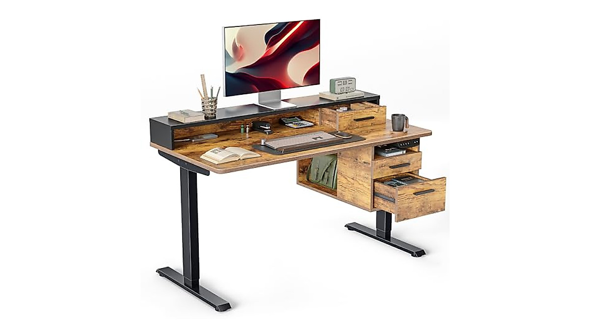FEZIBO Electric Standing Desk - Adjustable Height with Storage