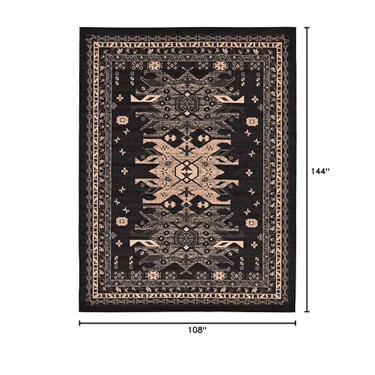 Rugs.com Heris Collection Rug – 9' x 12' Black Medium Rug Perfect for Living Rooms, Large Dining Rooms, Open Floorplans