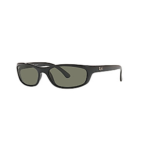 Ray-Ban Men's RB4115 Rectangular Sunglasses, Black/Polarized Green, 57 mm