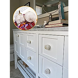 AMOYSTONE 2pcs Natural White Crystal Geode Knobs Unique Stone Handle Pulls Thread Brass Small for Door Drawer, Bedroom Cabinet