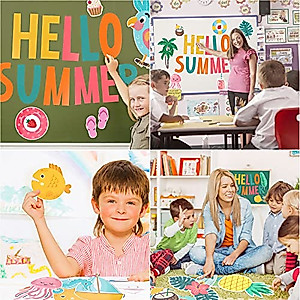 40-Piece Cut-Outs Summer Beach Theme, Summer Beach Sea Creatures Hello Summer Cut-Outs with 80Pcs Glue Point Dots for Classroom Bulletin Board Learning Activities Tropical Luau Hawaiian Decorations