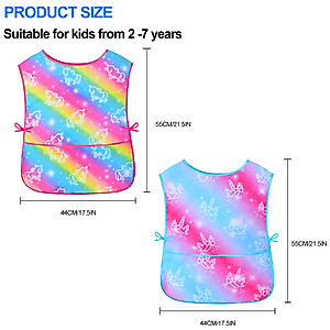 Fiodrimy 2 Pack Kids Art Smock, Waterproof Artist Painting Aprons, Sleeveless Children Art Smocks with Pockets for Age 2-7 Years