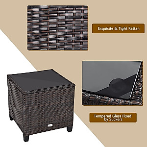 LDAILY Patio Furniture Set, 3 Pieces PE Rattan Wicker Patio Sofa Chairs with Washable Cushion & Glass Table, Outdoor Furniture Conversation Sets for Porch, Balcony, Garden, Poolside (Red)