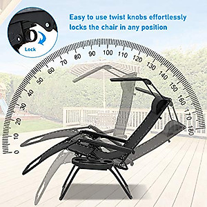 Zero Gravity Chair, 2 Pack Patio Lounge Chair Folding Outdoor Indoor Adjustable Backyard Recliner Chair Chaise with Cup Holder Tray and Canopy Shade for Pool, Beach, Lawn, Deck, Camping - Black