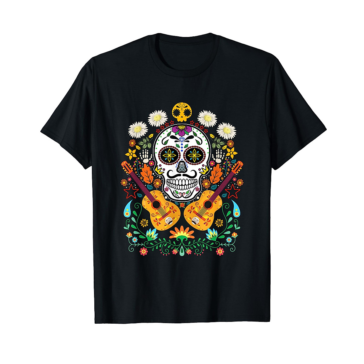 Flower Guitar Skull Day of the Dead T-Shirt Gifts Mariachi