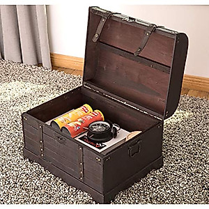 Antique Style Black Wooden Steamer Trunk Coffee Table Wood 1 Piece Lift Top