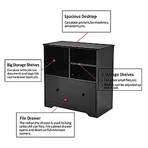 Panana Wood File Cabinet with a Big Drawer, Mobile Lateral Filing Cabinet for Home Office Storage Cabinet Organizer (Black)