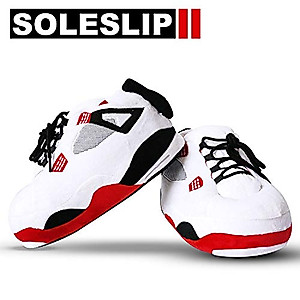 SoleSlip Sneaker Slippers Comfy and Trendy for Men, Pure Polyester| Fluffy Slippers with Standard Shoes Size that Fits All (White & Red)
