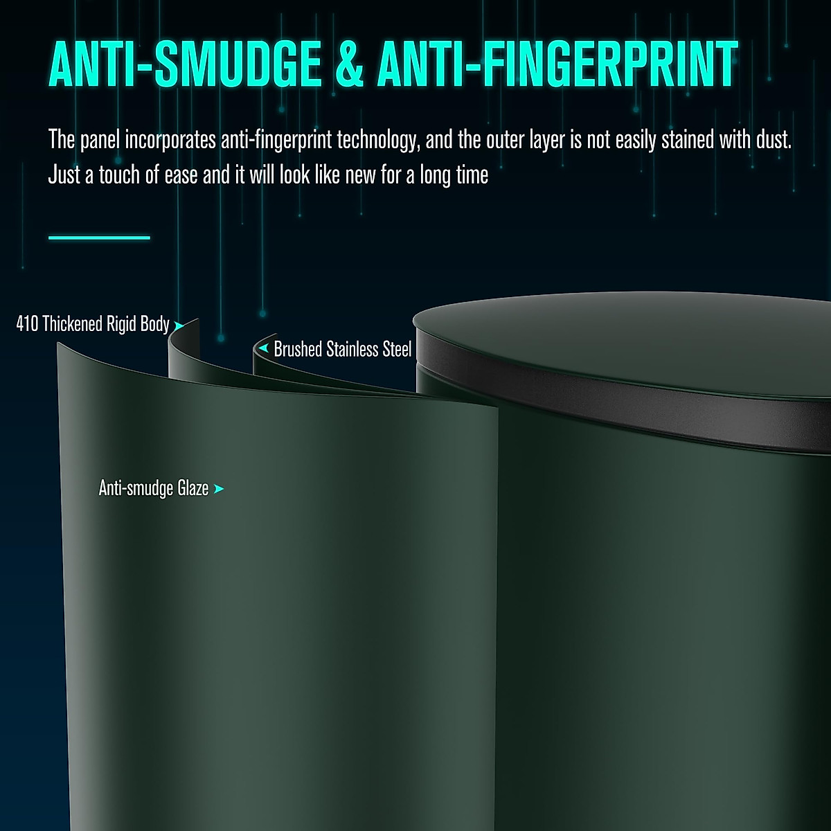 Kitchen Trash Can 50L/13 Gallon, Stainless Steel Garbage Can with lid, Heavy Duty Trash Bin w/Soft-Close Foot Pedal & Exquisite Oval Shape Cover, Hands-Free, Satin Nickel Finish, Smudge Resistant