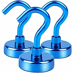 DIYMAG Magnetic Utility Hooks, 22Lbs Heavy Duty Rare Earth Magnet Hooks with Nickel Coating for Kitchen, Garage, Cruise, Classroom, Workplace and Office etc, 3 Packs (Blue)