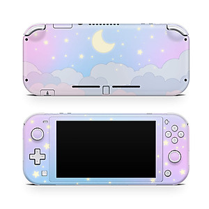Tacky Design Clouds Decal Skin Compatible with Nintendo Switch Lite Skin Wrap, Pastel Starry Skin with Blue Sky and Moon for Nintendo Switch Lite Cover, Premium Vinyl 3M Full Wrap Decal.