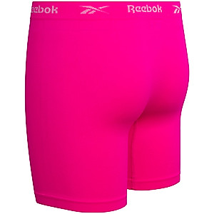 Reebok Girls' Boyshorts Underwear - 8 Pack Soft Seamless Long Leg Boy Shorts - Playground Shorts for Girls (6-16), Size 12-14, Black/Aqua/Hot Pink/Multi Stripes
