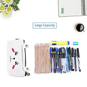 IPOW 3 Pack Kids Pen Cases, Cute Cat Pencil Pouches with Ears and Faces for Girls Boys and Adults, 3 Colors Pencil Bag for Pens, Markers and Erasers, Aesthetic Canvas Cosmetic Tool Pouch