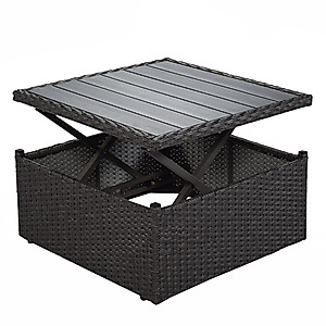 Merax 4 PCS Outdoor Patio Conversation Sets PE Wicker Sectional Sofa Rattan Daybed with Canopy, Lift Top Table, and Ottomans, Beige(New)