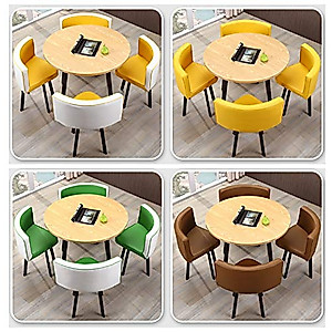 Dining Table & 4 Chairs, Compact Kitchen Table Set Bedroom Adults Commercial Restaurant Leather Seat Chair Round Small Wood Table Metal Frame Home Kitchen Office Negotiation Meeting (Color : Yellow)