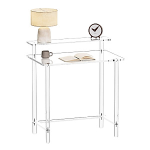 Eglaf Acrylic Desk - Home Office Desk with Monitor Stand - Modern Clear Desk Study Writing Table Computer Desk for Office, Living Room, Bedroom, 31.5" L x 19.7''W x 34.7" H