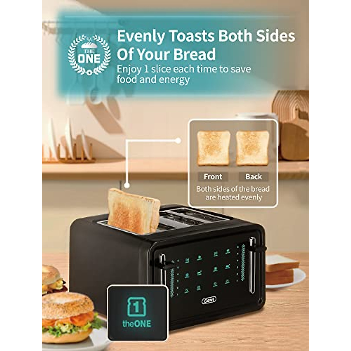Gevi Toaster 4 Slice,Led Display Touchscreen Bagel Toaster with Dual Control Panels of Bagel/Reheat/Defrost/Cancel/Toasting One Slice/Longer Function,6 Shade Setting