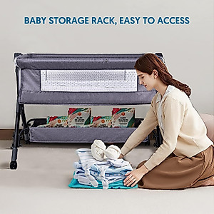 Bellababy Bedside Bassinet, Bedside Sleeper, Bedside Crib with Changing Table, Easy Folding Portable Crib, Adjustable Portable Bed for Infant/Newborn (Dark Grey)