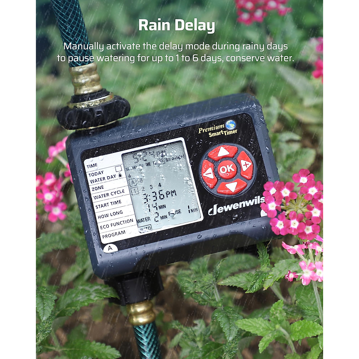 DEWENWILS Sprinkler Timer, Water Timer for Garden Hose, Programmable Hose Timer Automatic Faucet Watering Irrigation Timer for Yard Lawn, Manual Rain Delay Mode, Low Battery Warning