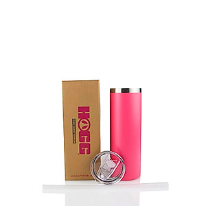Hogg 20oz Powder Coated Skinny Tumbler, DIY, Customizable, Reusable, Double Wall Insulated, Colored Tumblers (Pink)