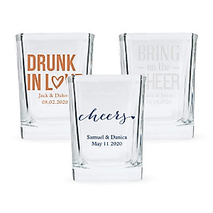 WEDDINGSTAR Personalized 2oz Square Shot Glass Customizable Full Color Print - 24 pack